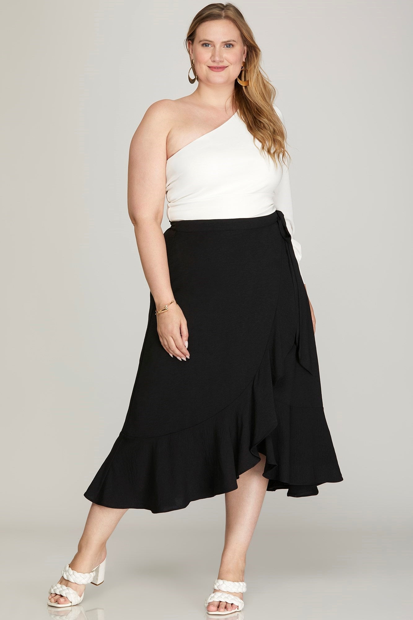 TAILLE HAUTE - Jupe midi porte-feuille noire – Mademoiselle Curvy