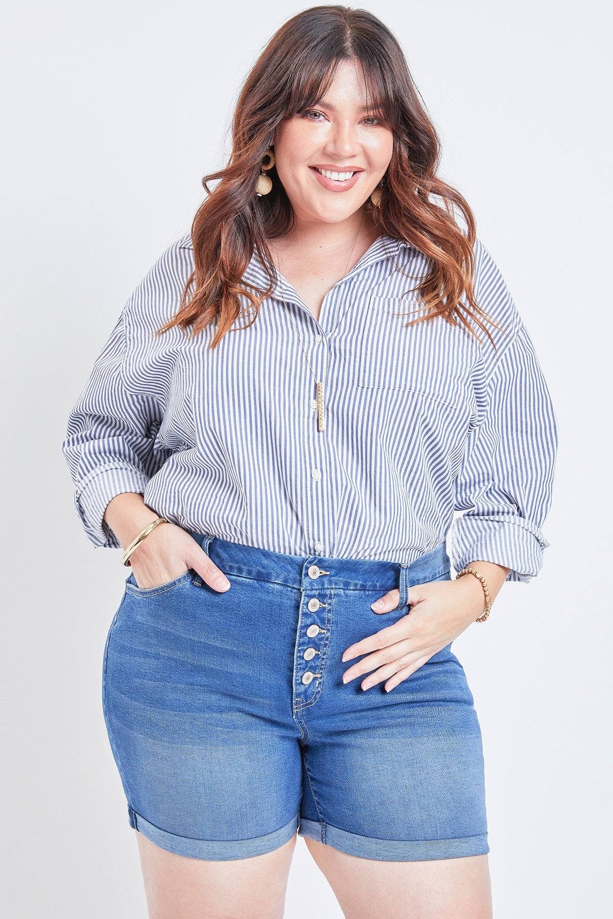 5 buttons shorts - Medium blue – Mademoiselle Curvy